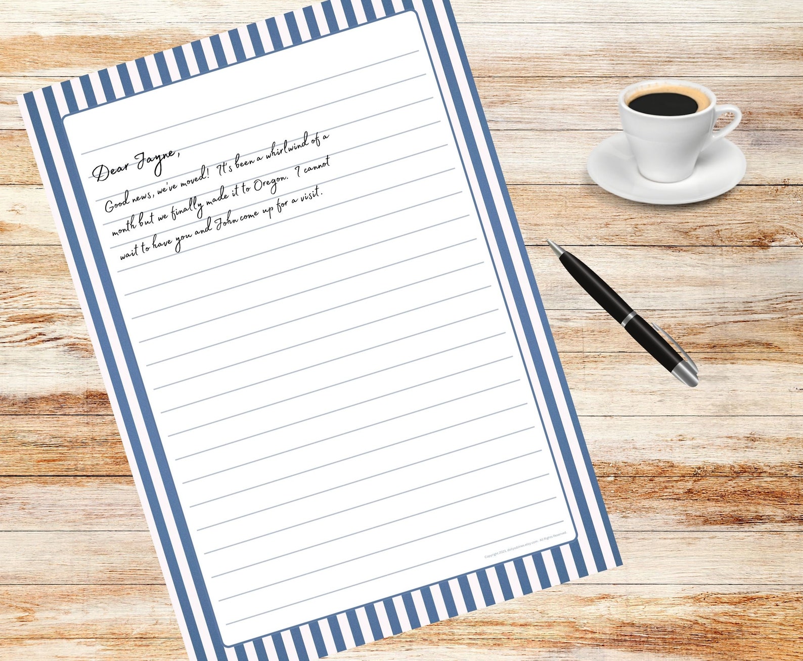 Blue Stripe PRINTABLE Stationery Writing Paper Stationary Letter ...