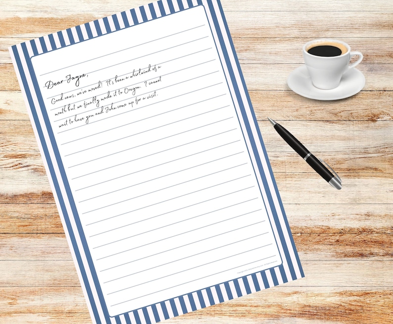 Blue Stripe PRINTABLE Stationery Writing Paper Stationary Letter ...