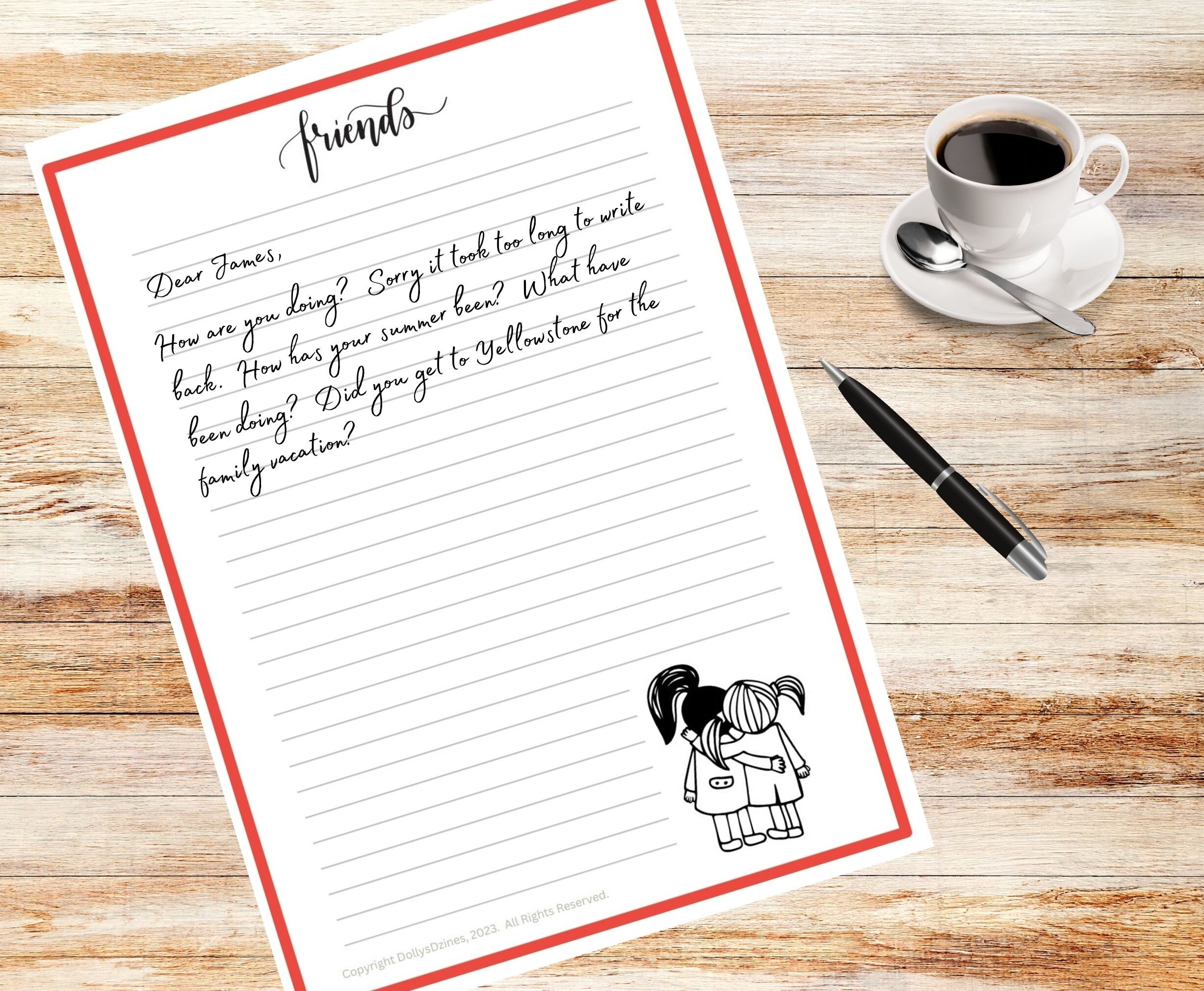 Friends Printable Stationary Set With Envelope, Writing Paper, US ...