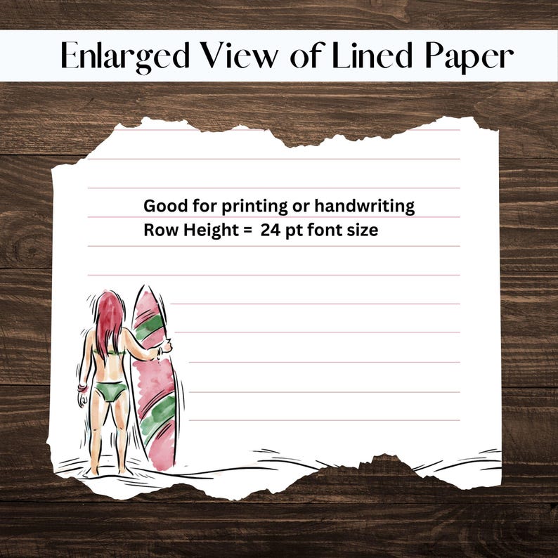 Surfer Girl Stationery Set, Watercolor Beach Theme, Lined, Unlined, Two ...