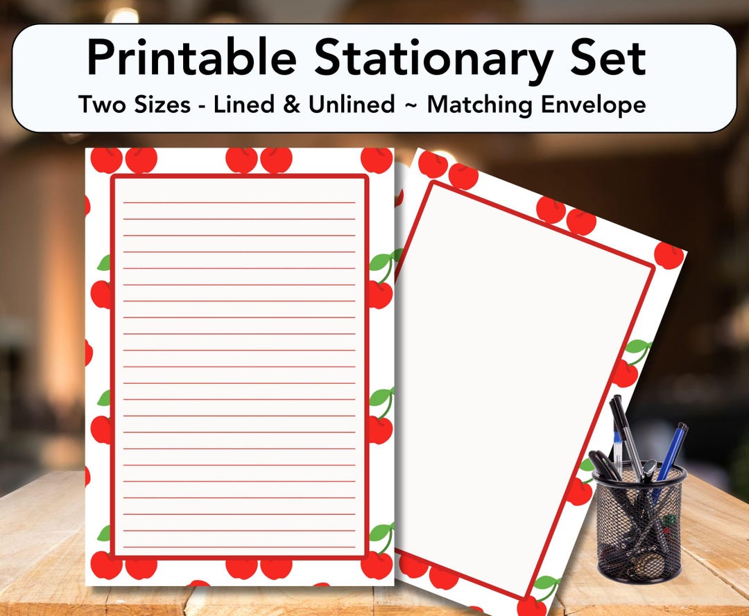 Cherry Border PRINTABLE Stationery Writing Paper Stationary Letter ...