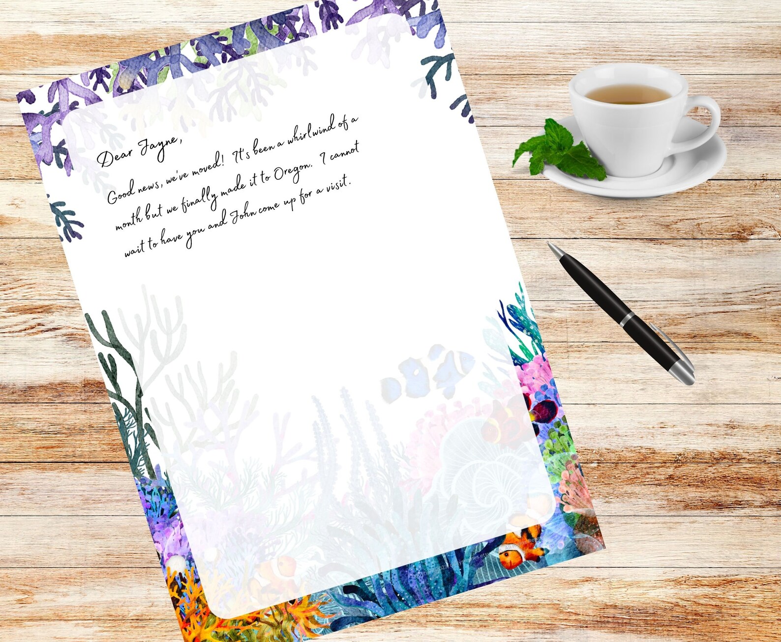 Aquarium PRINTABLE Stationary Set With Envelope Printable Stationary ...