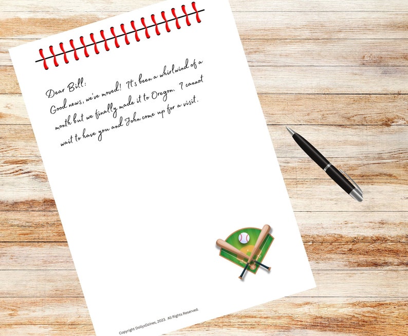 Baseball Printable Stationary Set With Envelope, Writing Paper, US ...