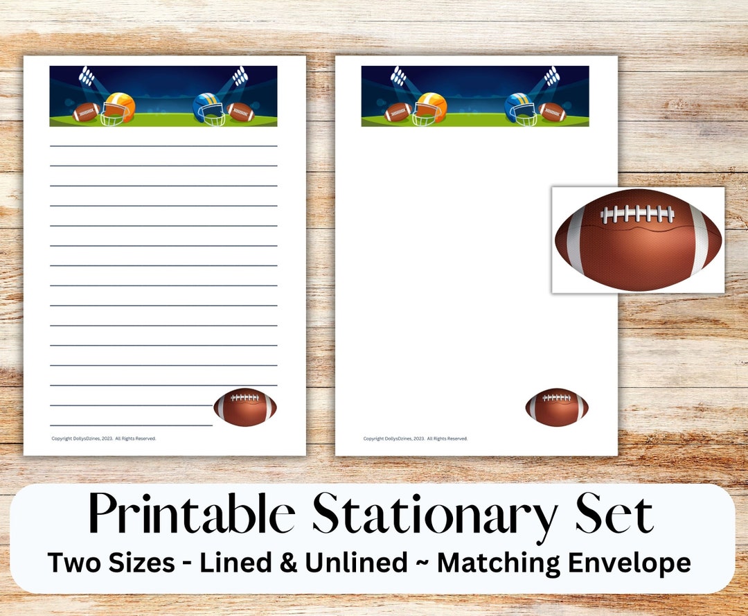 Football Printable Stationary Set With Envelope, Writing Paper, US ...