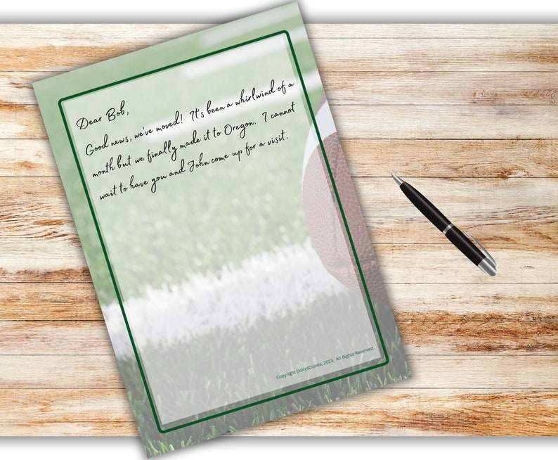 Football Printable Stationary Set With Envelope, Writing Paper, US ...
