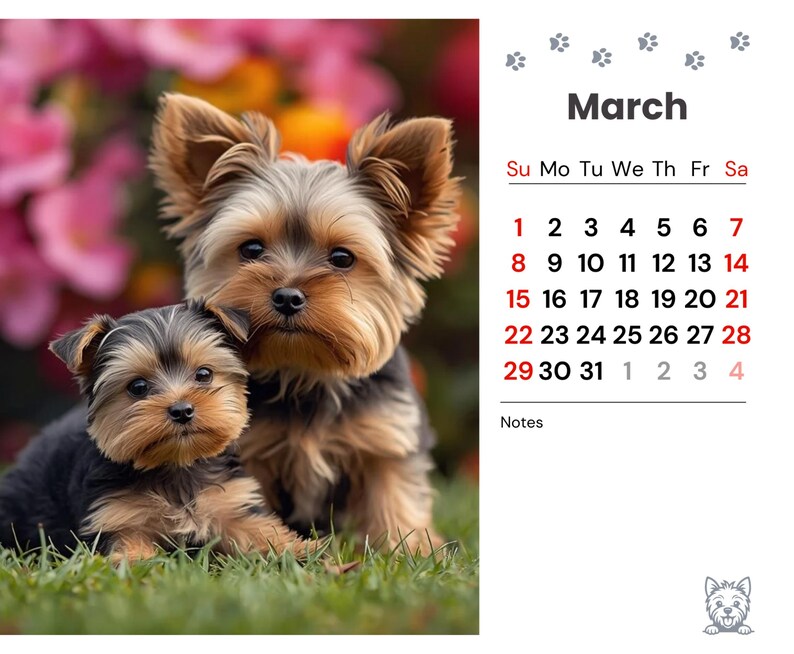 Yorkshire Terrier 2026 Wall Calendar - Dog Lover Gift (printable) - Etsy