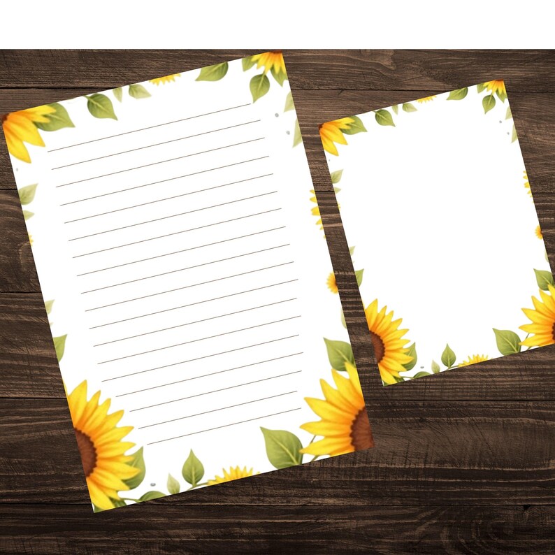 Sunflower PRINTABLE Stationery Writing Paper Stationary Letter Lined ...
