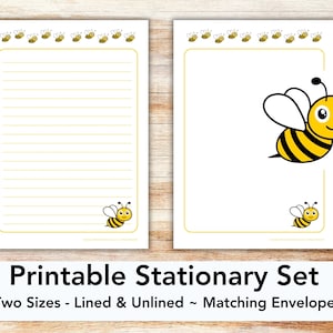 Bees PRINTABLE Stationary Set With Envelope Printable Stationary Paper ...