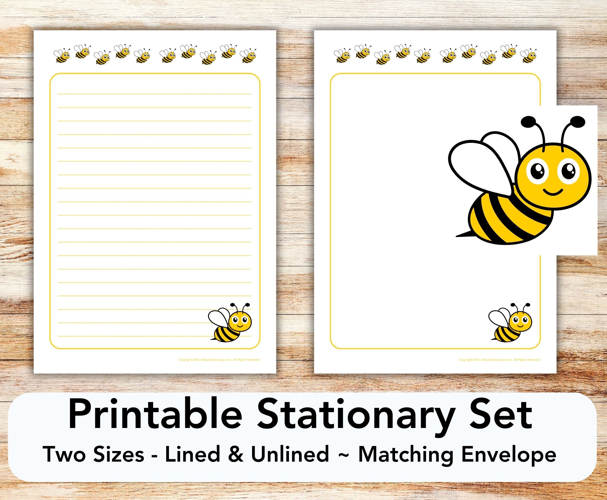 Bees PRINTABLE Stationary Set With Envelope Printable Stationary Paper ...