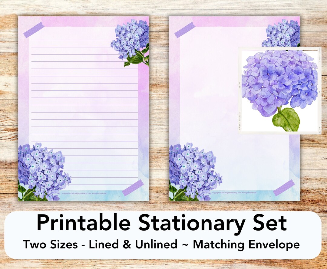 Hydrangea PRINTABLE Stationary Set With Envelope Printable Stationary ...