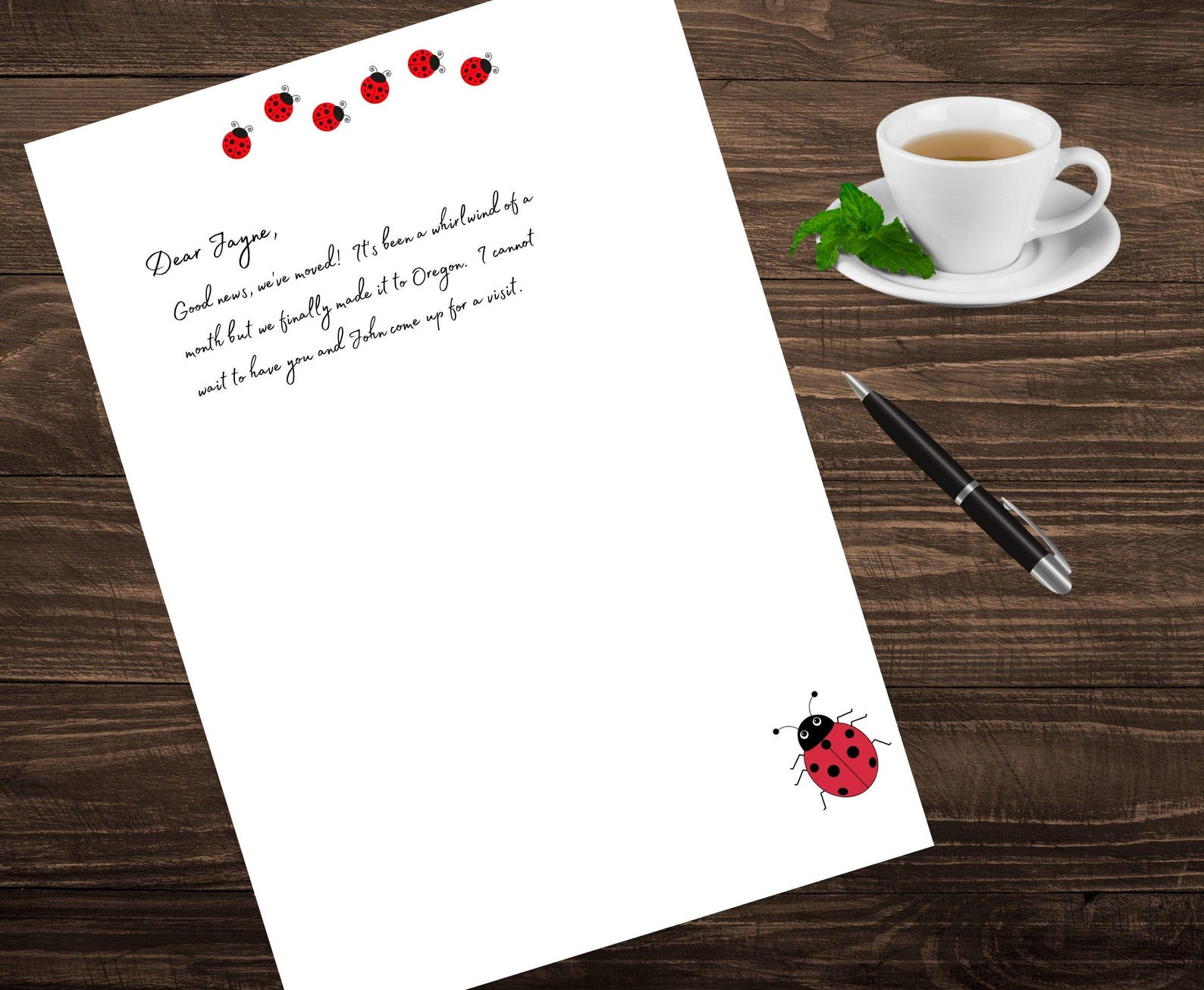 Ladybug Printable Stationary Set With Envelope Printable Stationary ...