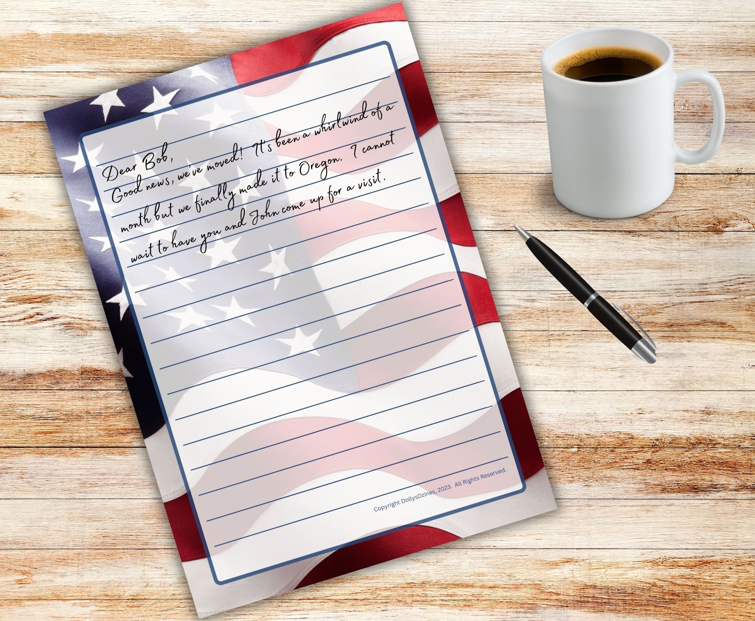 American Flag Printable Stationary Set With Envelope, Writing Paper, US ...