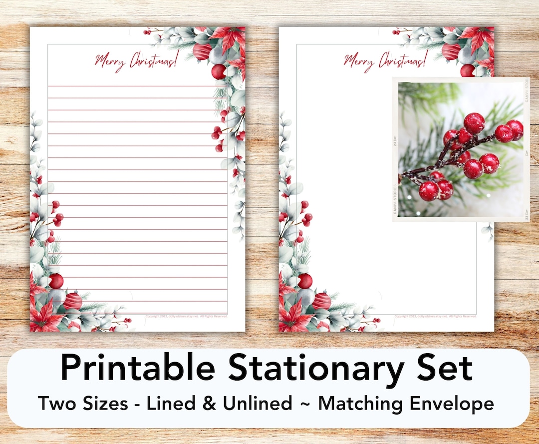 Holly Berry Christmas Stationery, Printable Christmas Stationery ...