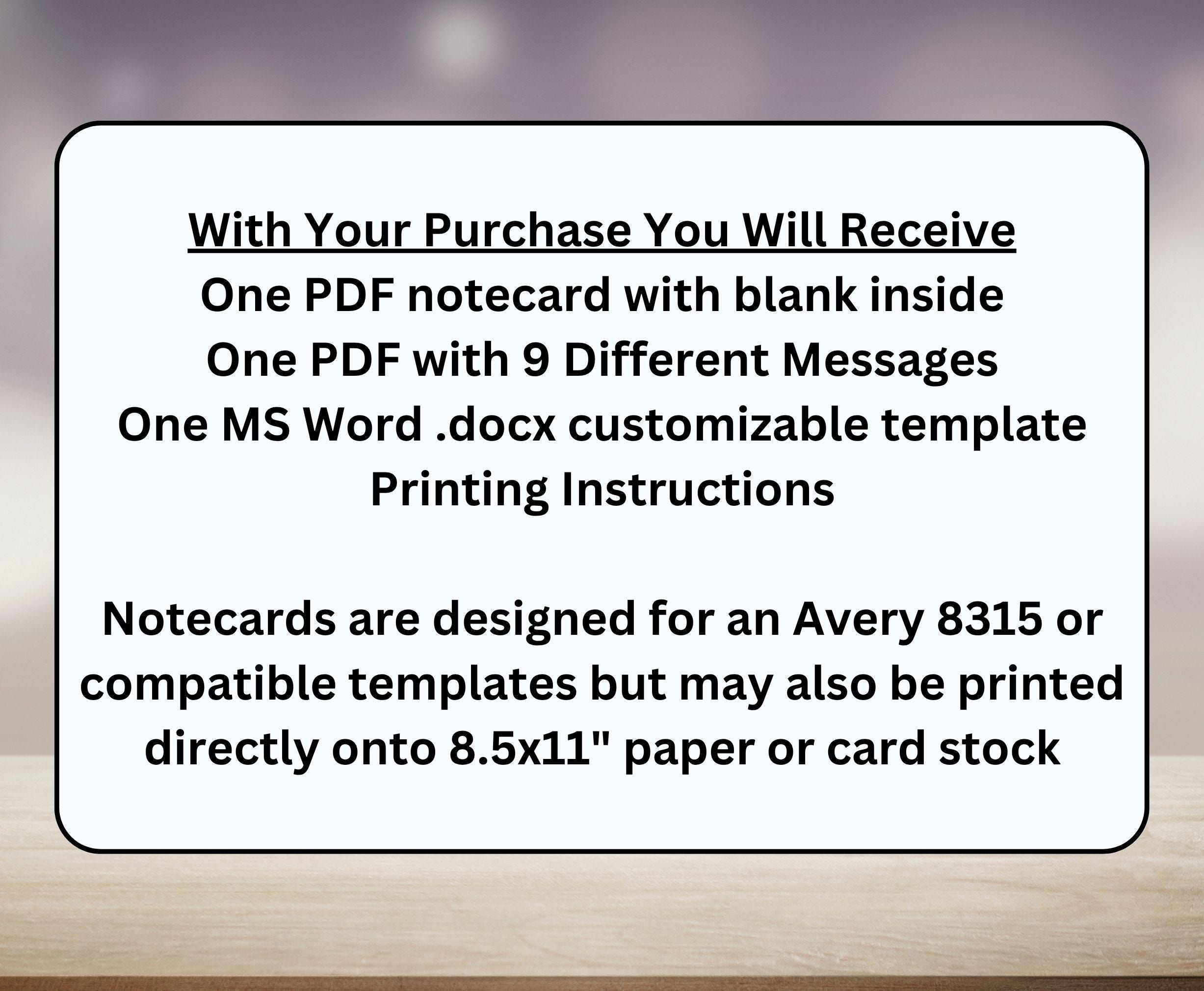 Flower Field Printable Note Card Set, Watercolor, 9 Different Messages ...