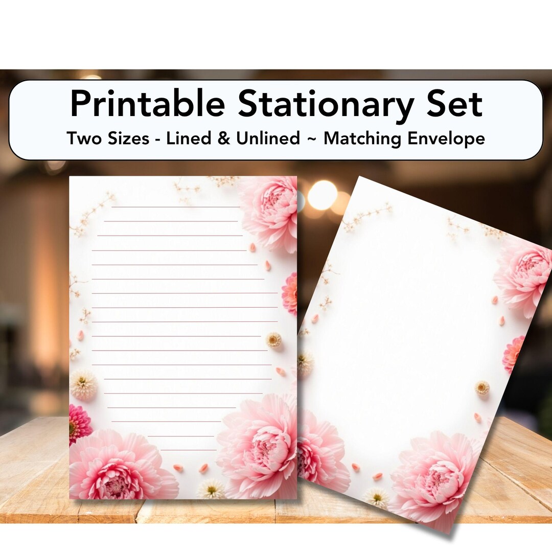 Peony PRINTABLE Stationery Writing Paper Stationary Letter Lined ...