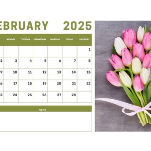 Tulips PRINTABLE Wall Calendar Monthly Desk Calendar Year Calendar ...