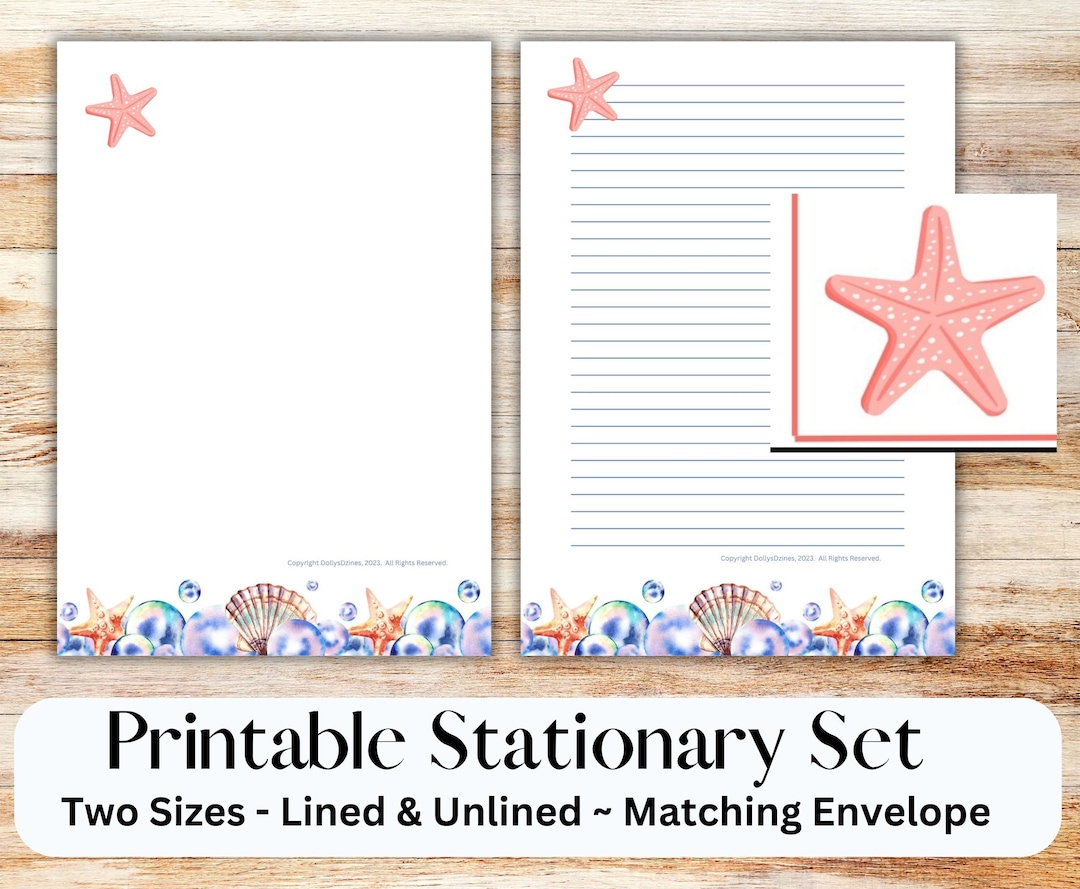 Seashell Printable Stationary Set With Envelope, Writing Paper, US ...