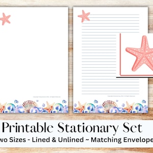 Seashell Printable Stationary Set With Envelope, Writing Paper, US Letter, Printable Stationary ...