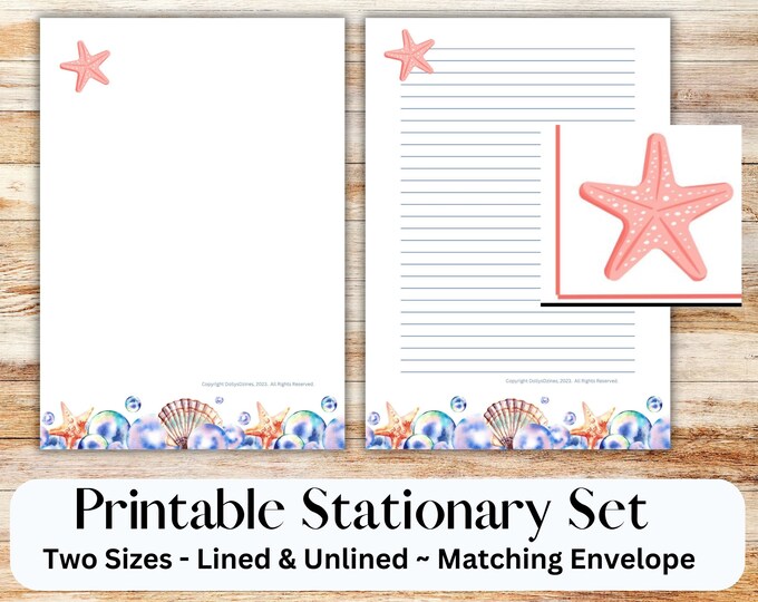 Ocean Themed Stationary, 5 Colors, 2 Sizes 8.5 X 11 and A4, Lined and ...