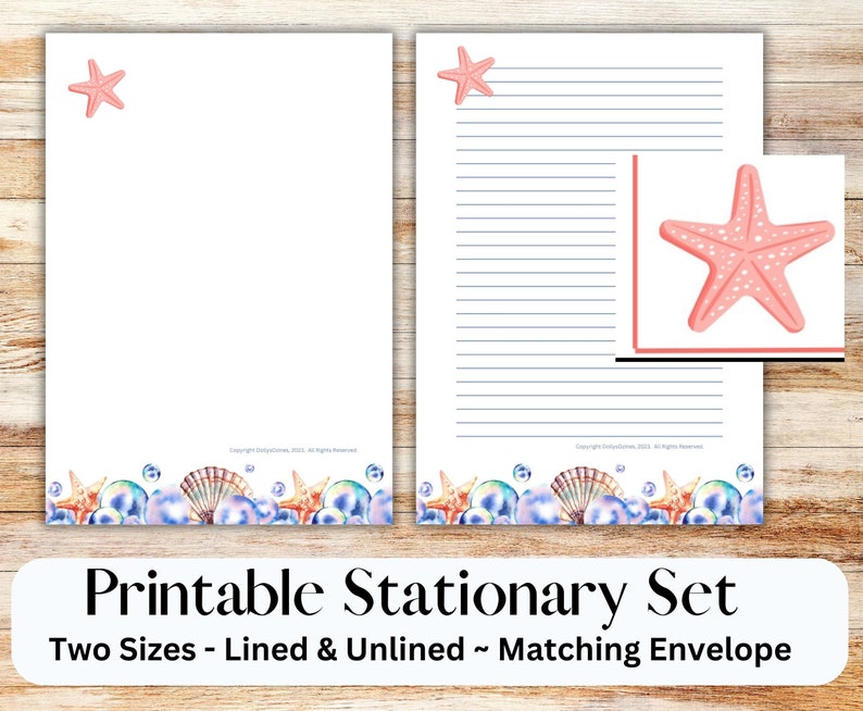 Seashell Printable Stationary Set With Envelope, Writing Paper, US ...