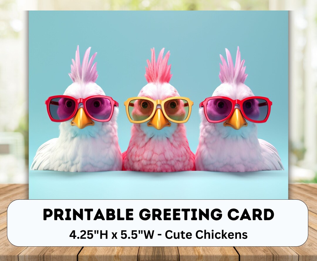Funny Chickens Note Card Printable Note Card Chicken Cards Farm Cards ...