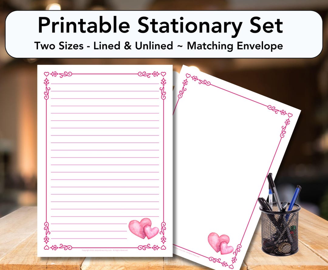 Heart Stationary Valentine’s Day Stationary Printable Stationary Set ...