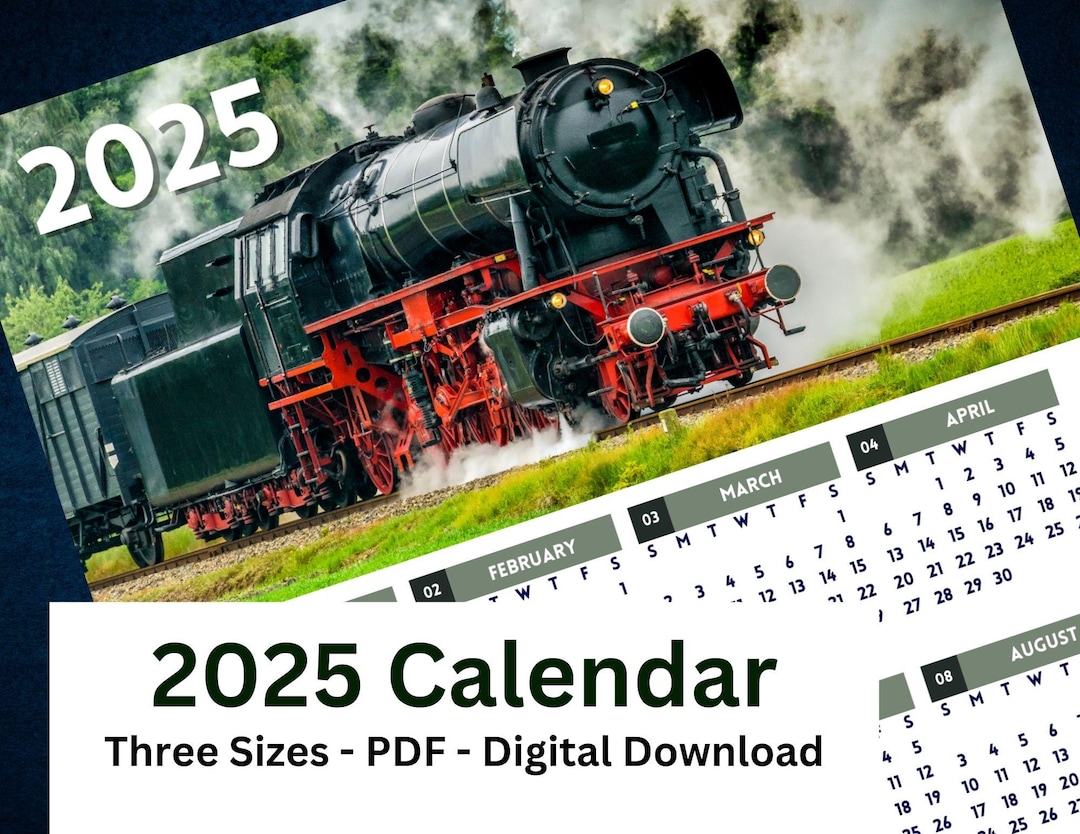 Steam Train PRINTABLE Wall Calendar Set Monthly Desk Calendar Year ...