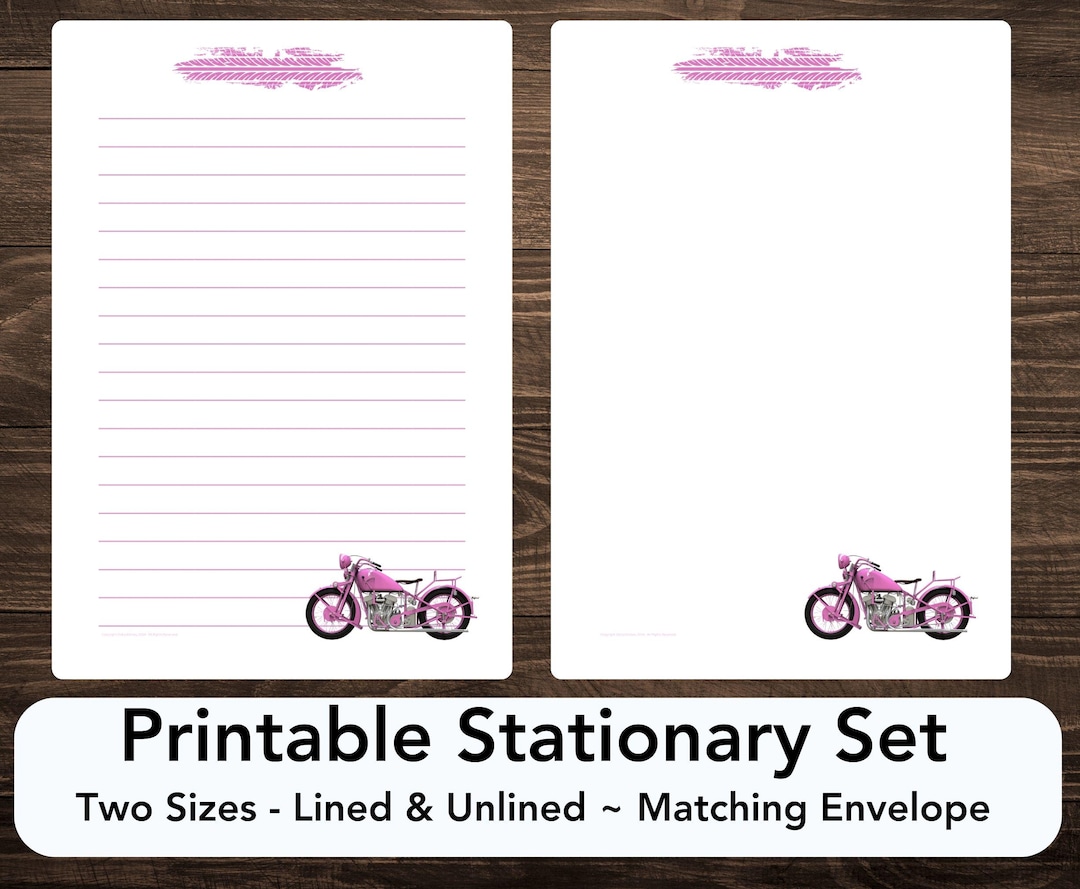 Pink Harley PRINTABLE Stationery Writing Paper Stationary Letter Lined ...