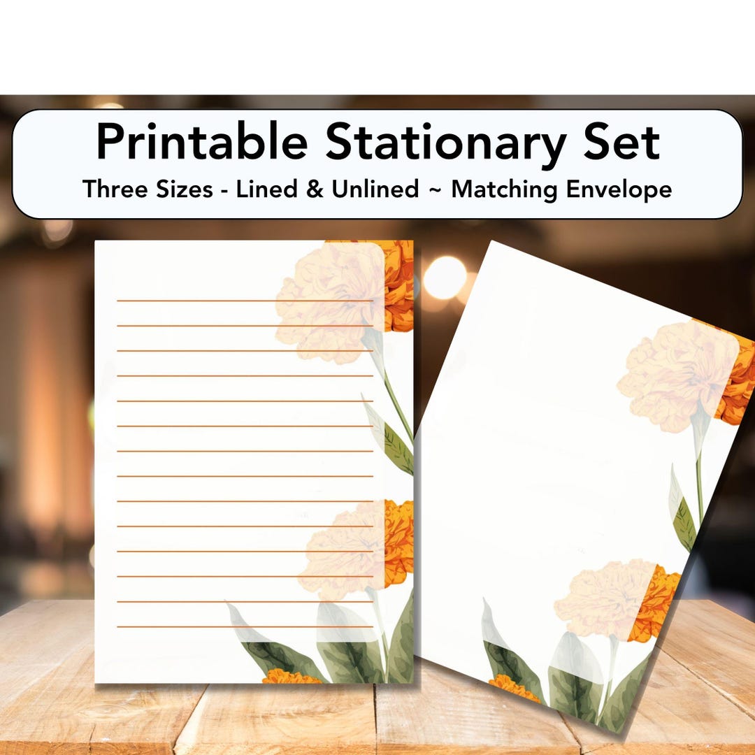 Marigold Printable Stationary Set With Envelope, Writing Paper, Letter ...