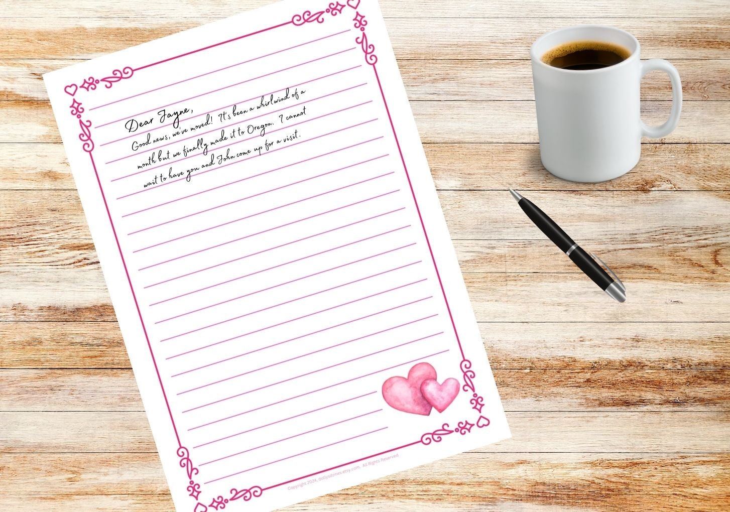 Heart Stationary Valentines Day Stationary Printable Stationary Set ...