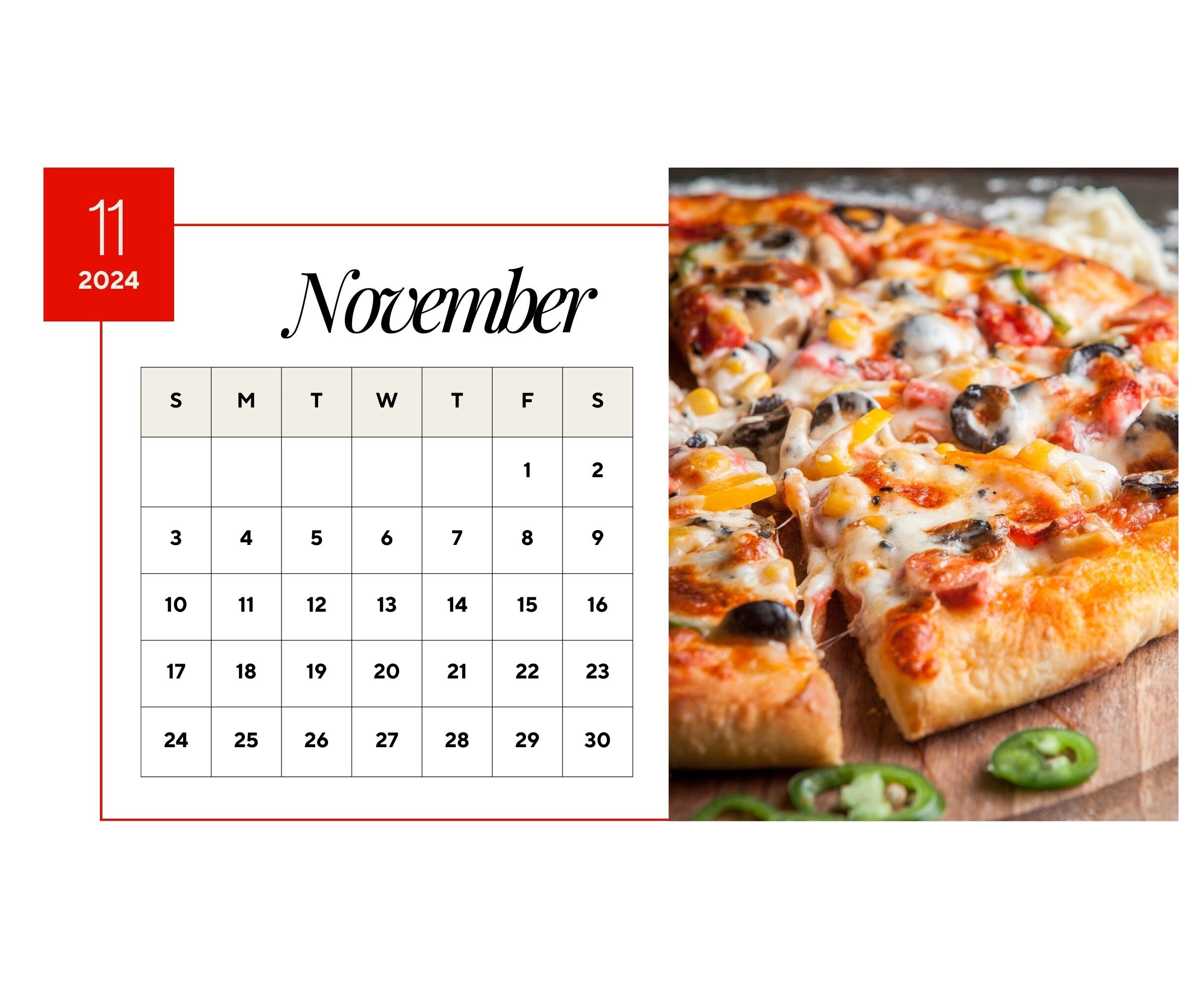 2024 Wall Calendar 2024 Cooking Calendar 2024 Wall Calendar Printable ...