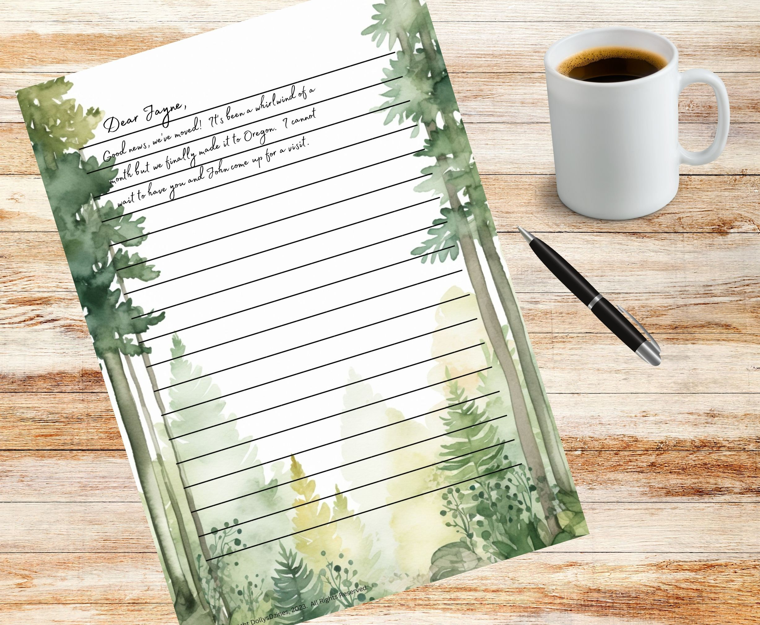 Forest Printable Stationary Set With Envelope, Writing Paper, US Letter ...
