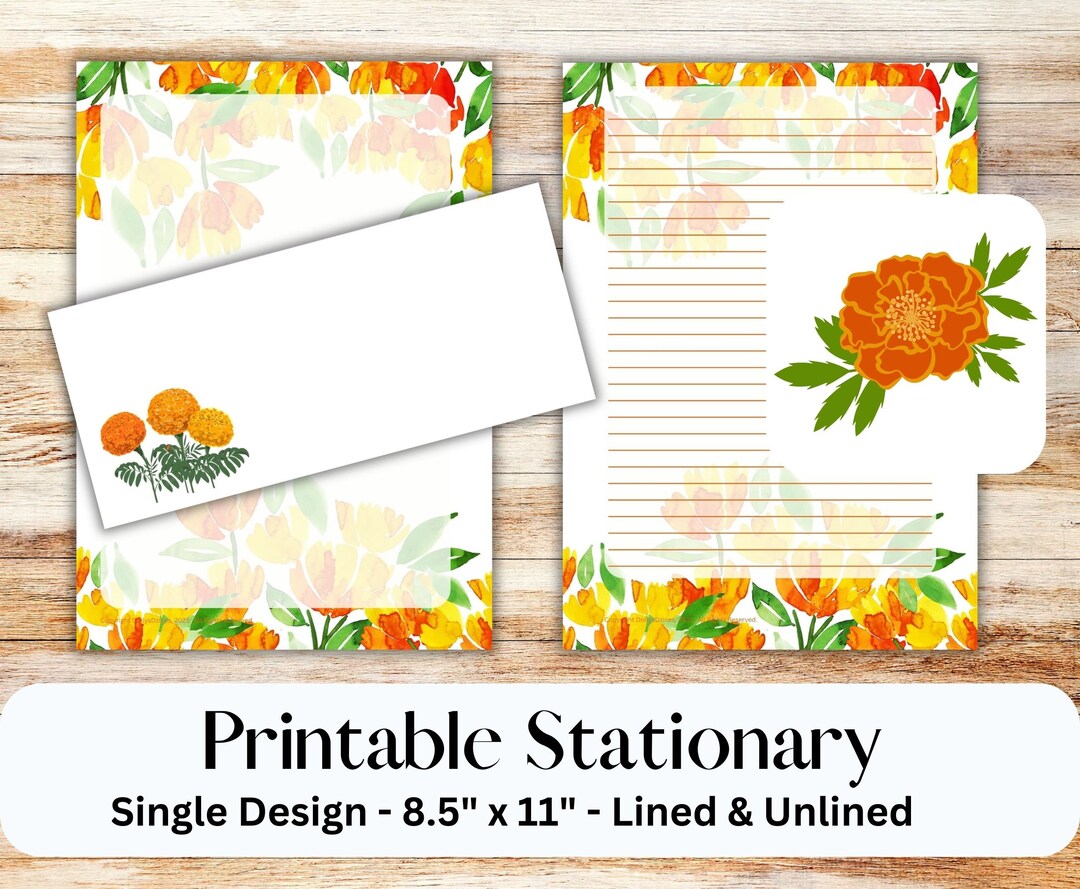 Marigold Printable Stationary Set With Envelope Writing - Etsy