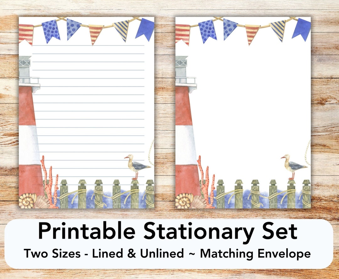 Lighthouse Nautical Printable Stationary With Envelope, Writing Paper ...