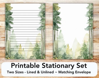Forest Printable Stationary Set With Envelope, Writing Paper, US Letter ...
