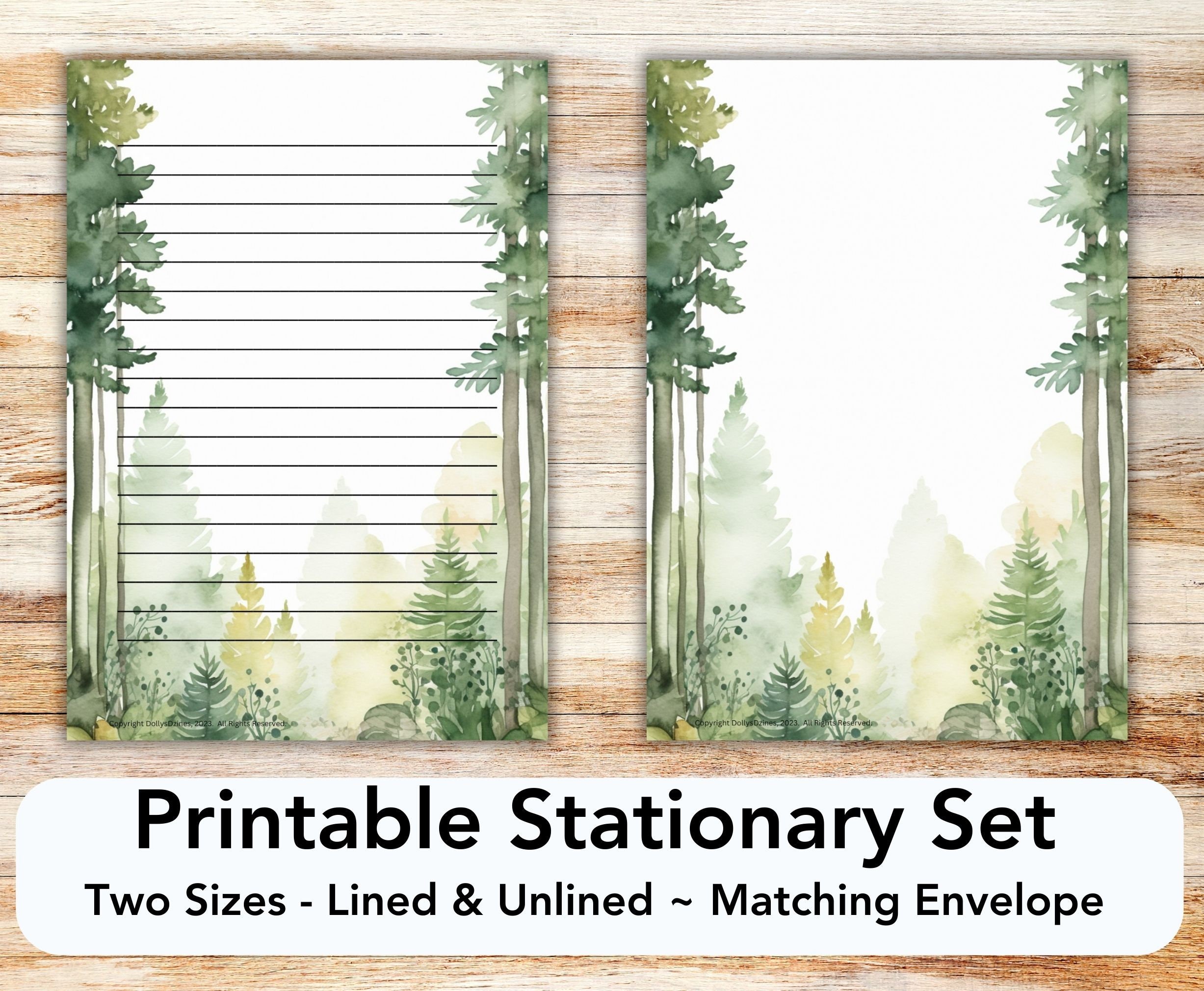 Forest Printable Stationary Set With Envelope, Writing Paper, US Letter ...