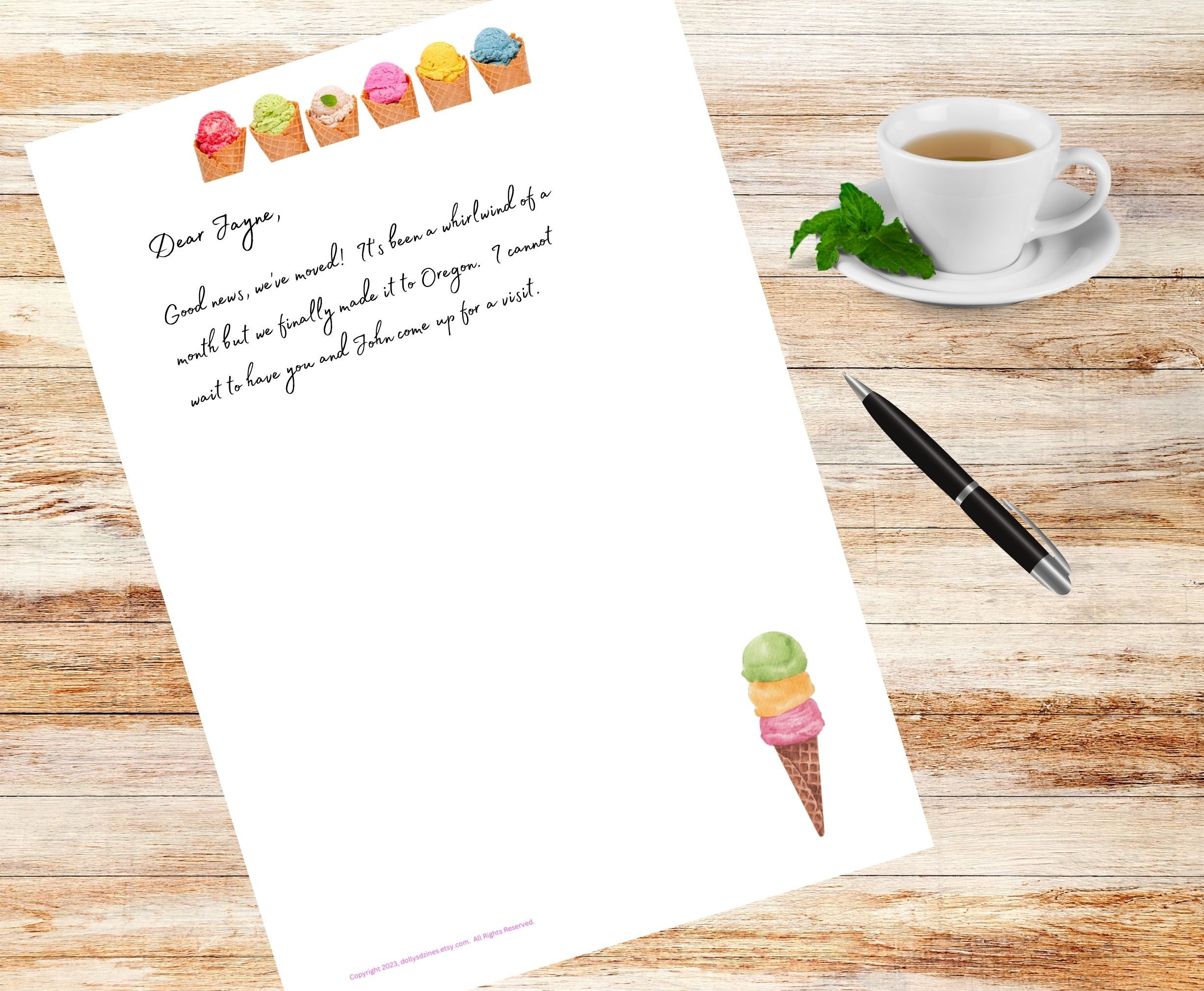 Ice Cream PRINTABLE Stationery Writing Paper Stationary Letter Writing ...