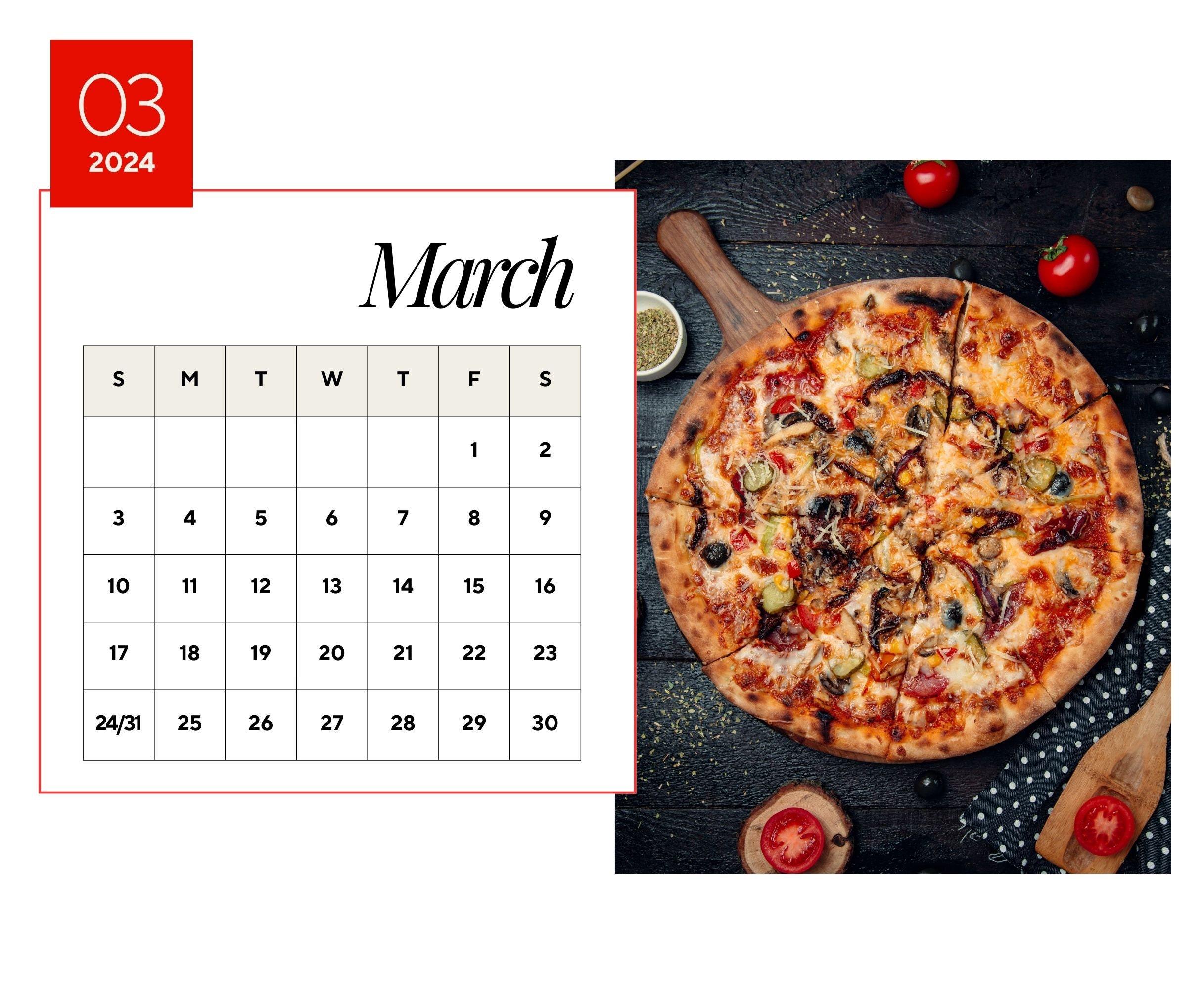 2024 Wall Calendar 2024 Cooking Calendar 2024 Wall Calendar Printable ...