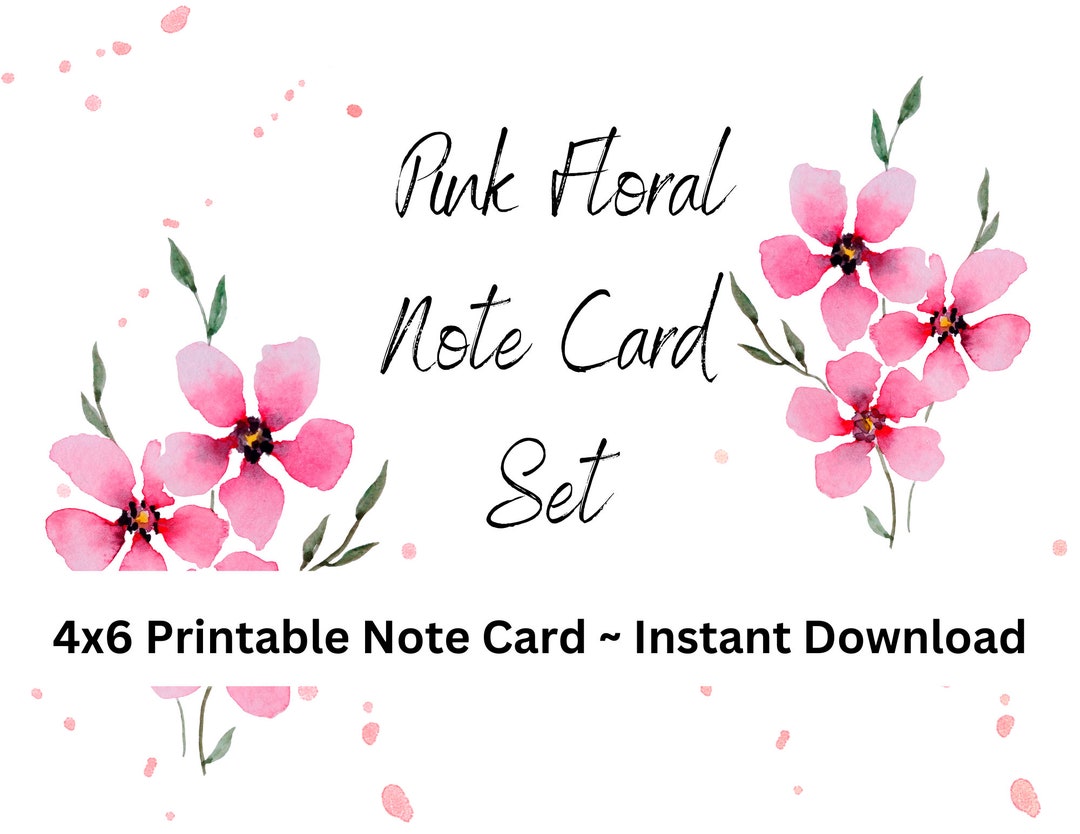 Pink Floral 4x6 Printable Note Card, Note Card, Printable, PDF ...