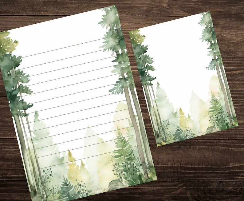 Forest Printable Stationary Set With Envelope, Writing Paper, US Letter ...