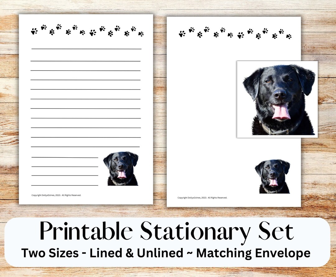 Black Lab Printable Stationary Set With Envelope, Writing Paper, US ...