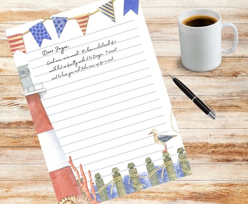 Lighthouse Nautical Printable Stationary With Envelope, Writing Paper ...