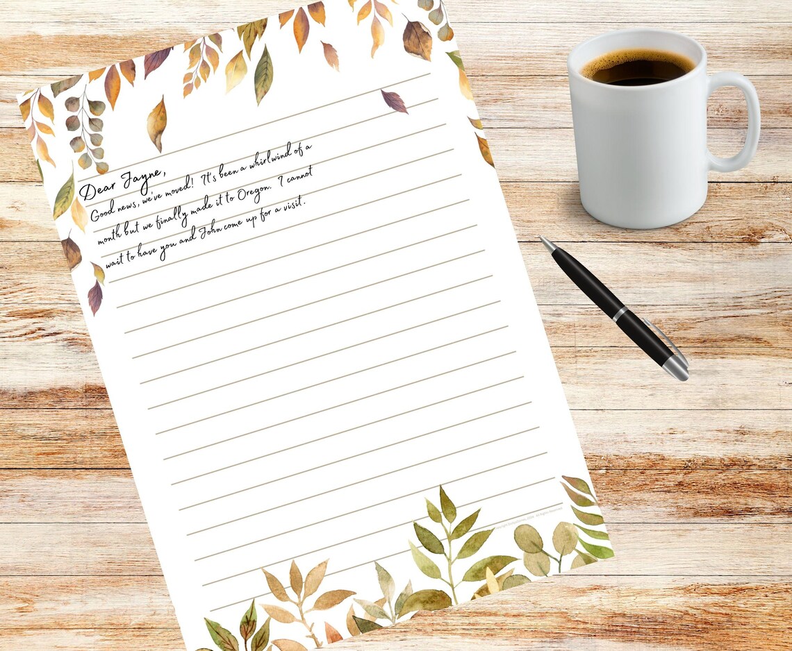 Autumn PRINTABLE Stationery Writing Paper Stationary Letter Lined ...