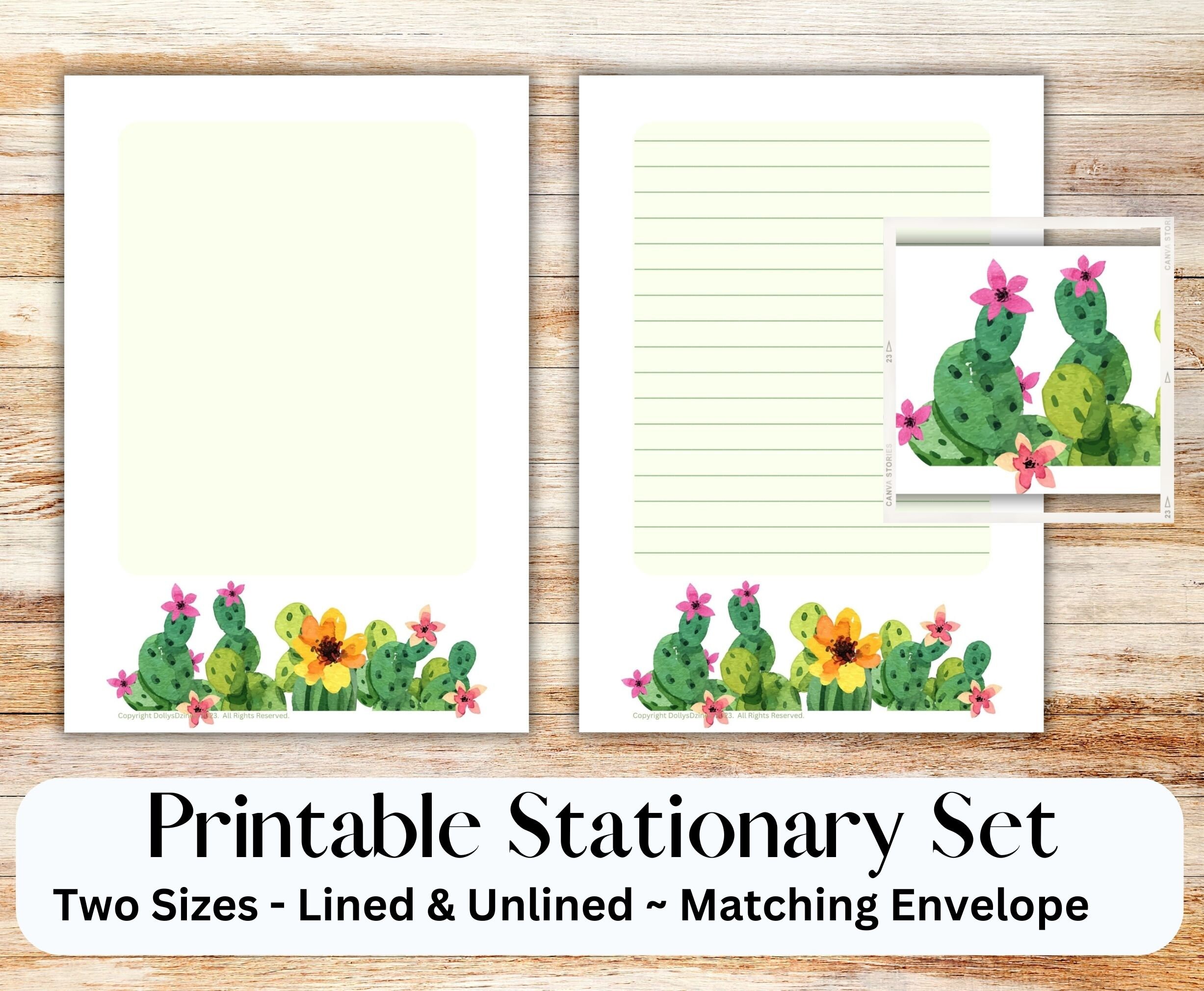 Cactus Printable Stationary Set With Envelope, Writing Paper, US Letter ...