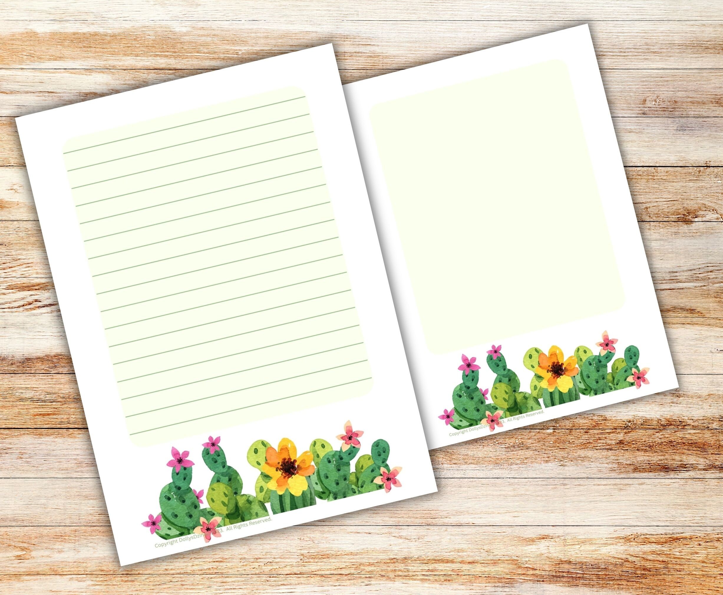 Cactus Printable Stationary Set With Envelope, Writing Paper, US Letter ...