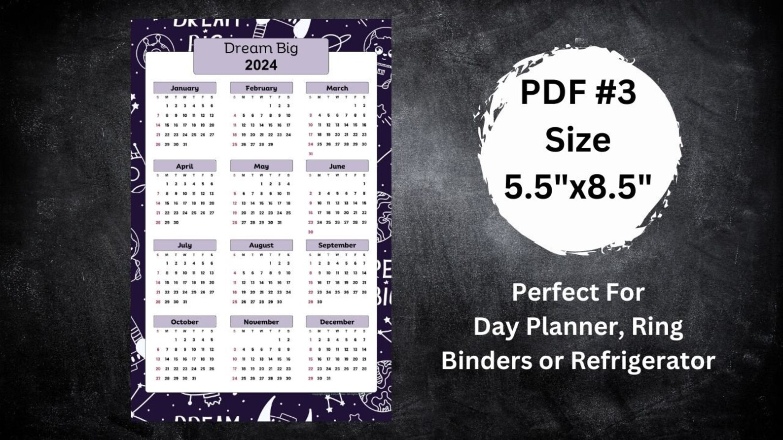 2024 Year Calendar 2024 Year Calendar Printable 2024 Dream Calendar ...