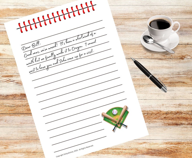 Baseball Printable Stationary Set With Envelope, Writing Paper, US ...