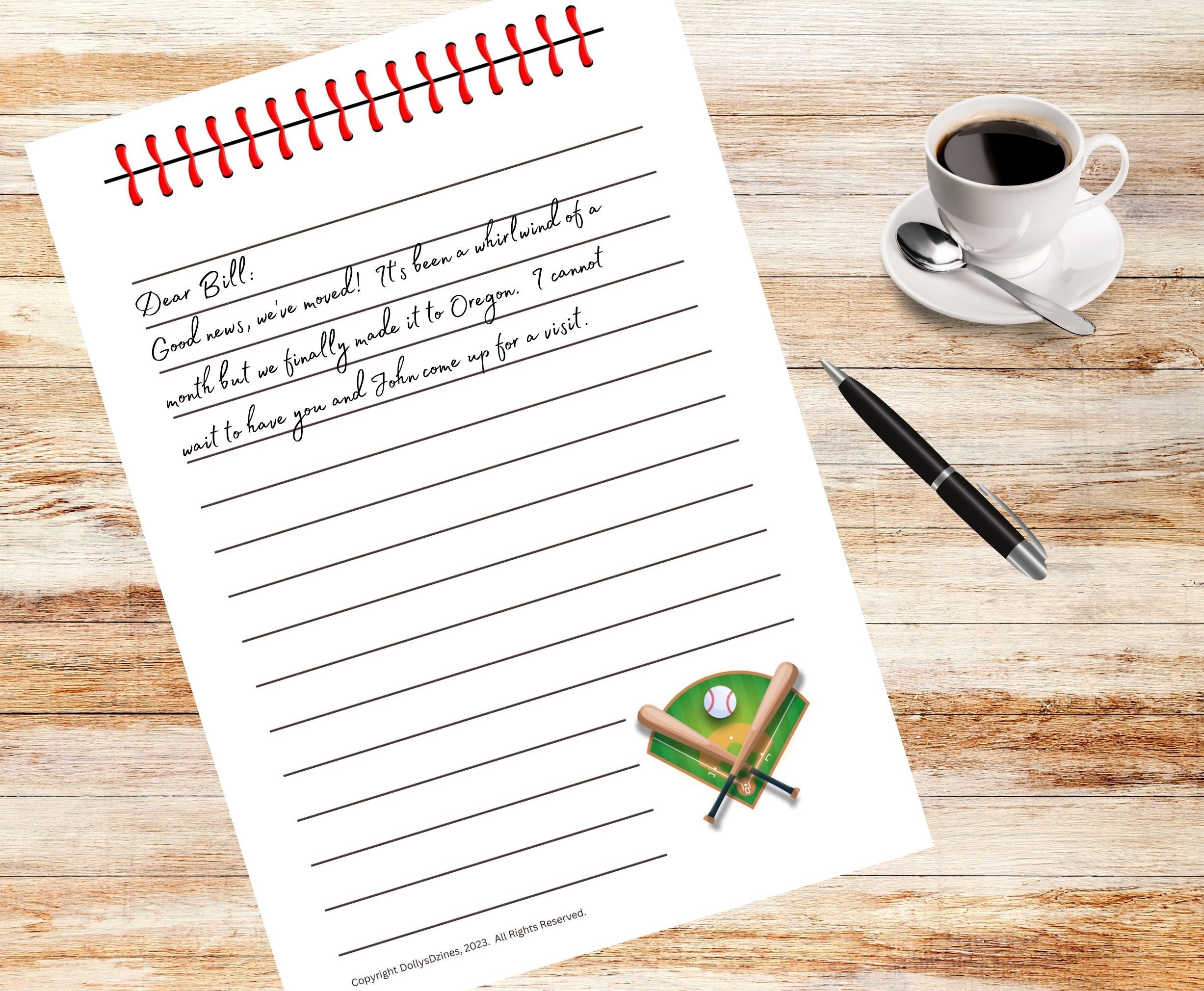 Baseball Printable Stationary Set With Envelope, Writing Paper, US ...