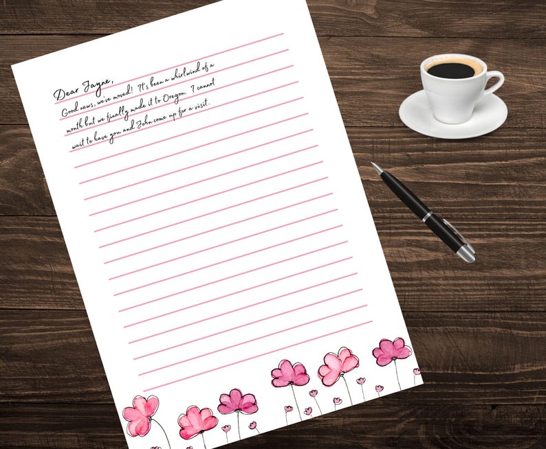 Pretty in Pink Flower PRINTABLE Stationery Writing Paper Stationary ...