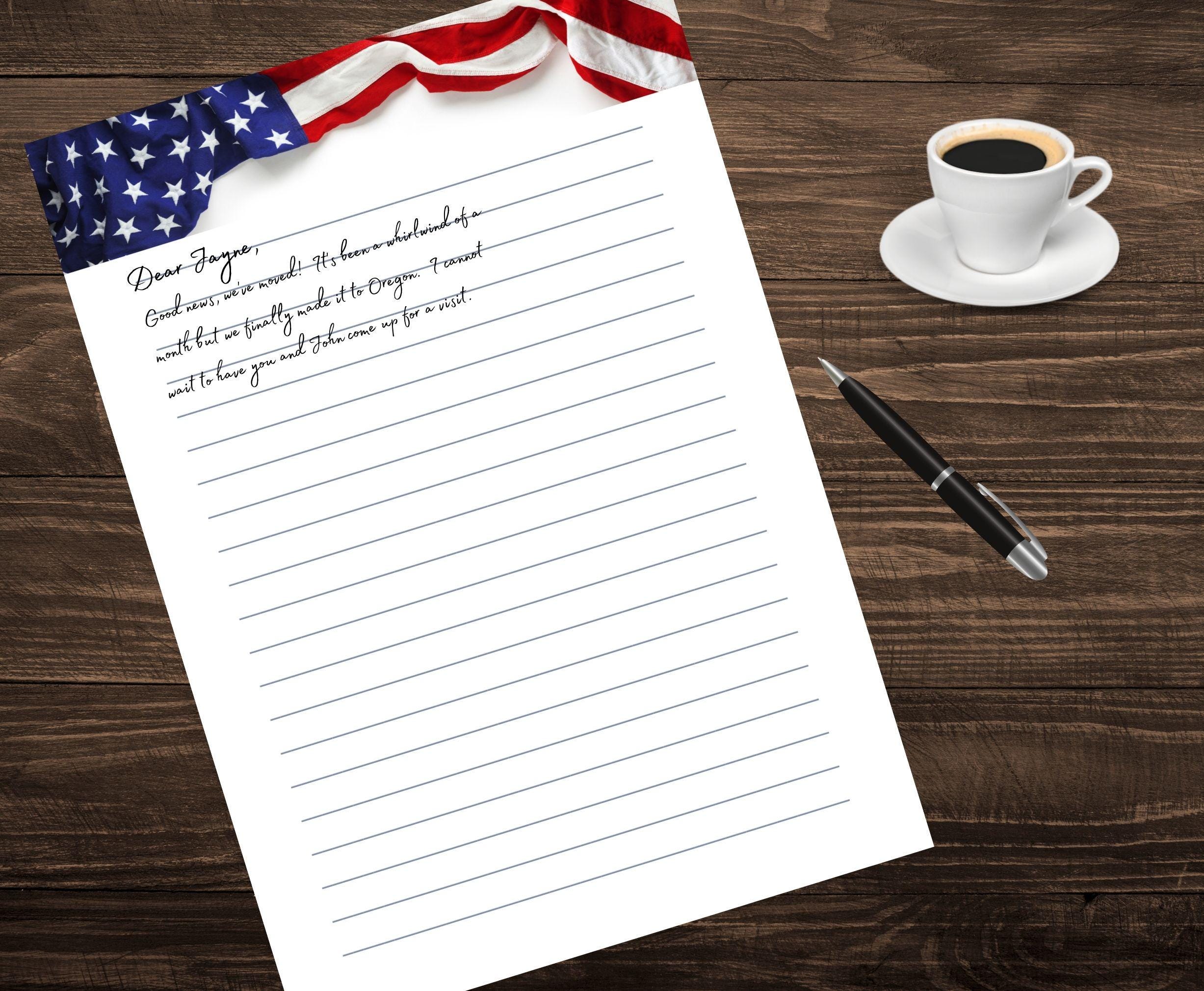 USA Flag PRINTABLE Stationery Writing Paper Stationary Letter Note ...